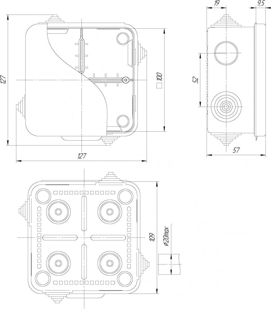 Коробка монтажная наружной установки, безгалогенная (HF), 100х100х50мм ...